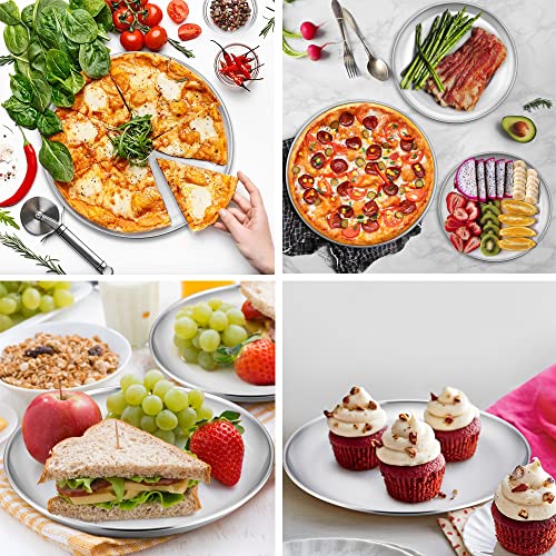 LIANYU Nonstick Pizza Pan Set of 4, 10.2 Inch Stainless Steel Pizza Serving Tray for Oven, Baking Round Pizza Pan Plate, Dishwasher Safe
