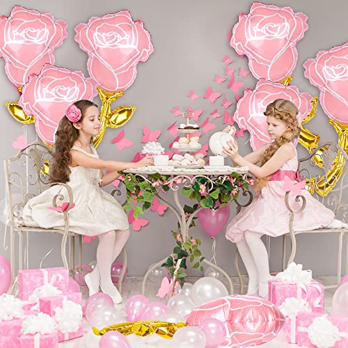 YUJUN 9PCS Valentines Day Rose Shaped Foil Balloons for Valentines Photo Backdrop Rose Flower Theme Wedding Valentines Day Decoration Party Supplies(Pink)