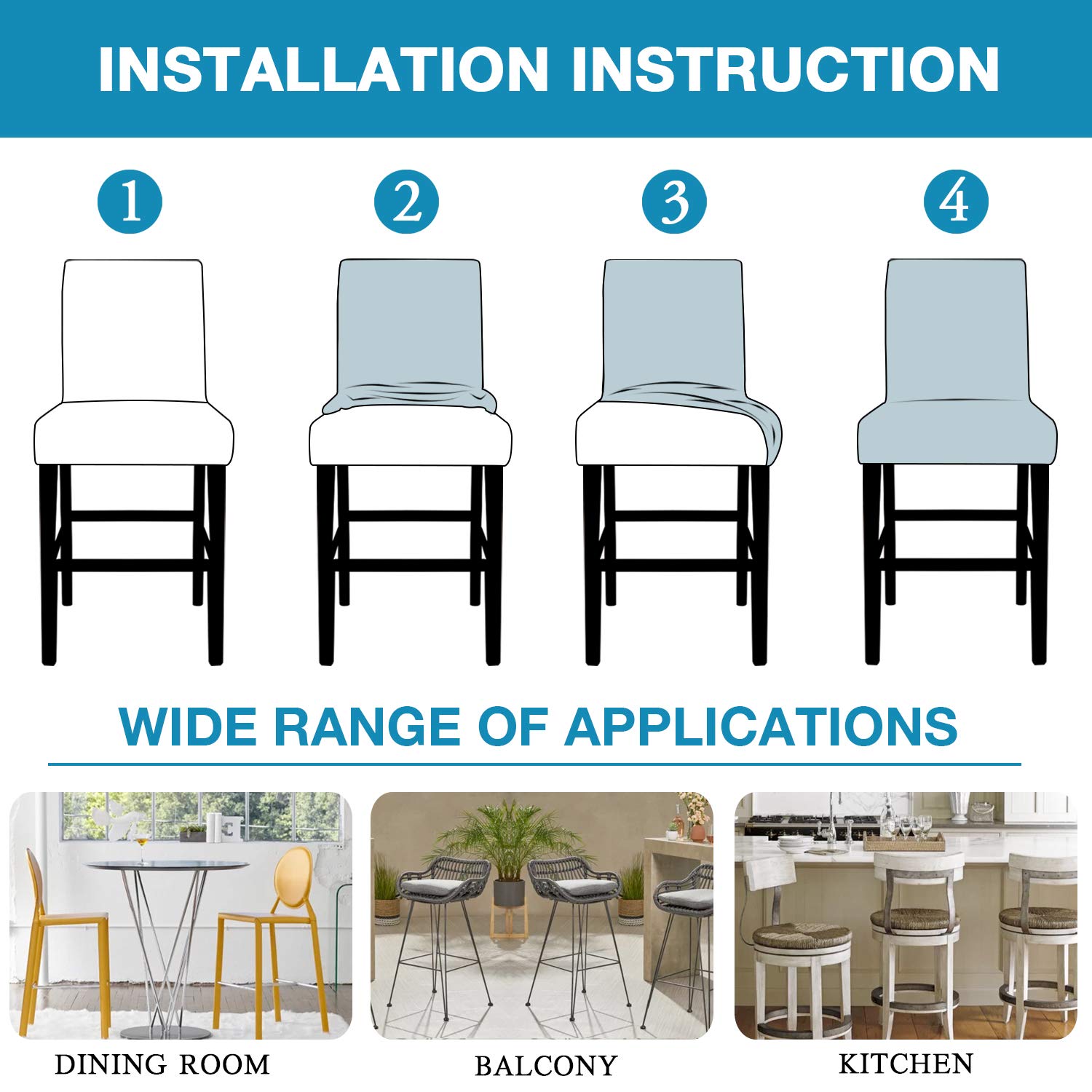 Flamingo P Stool Covers Bar Chair Seat Cover Counter Slipcovers with Backs Removable Washable for Home Set of 4, Gray