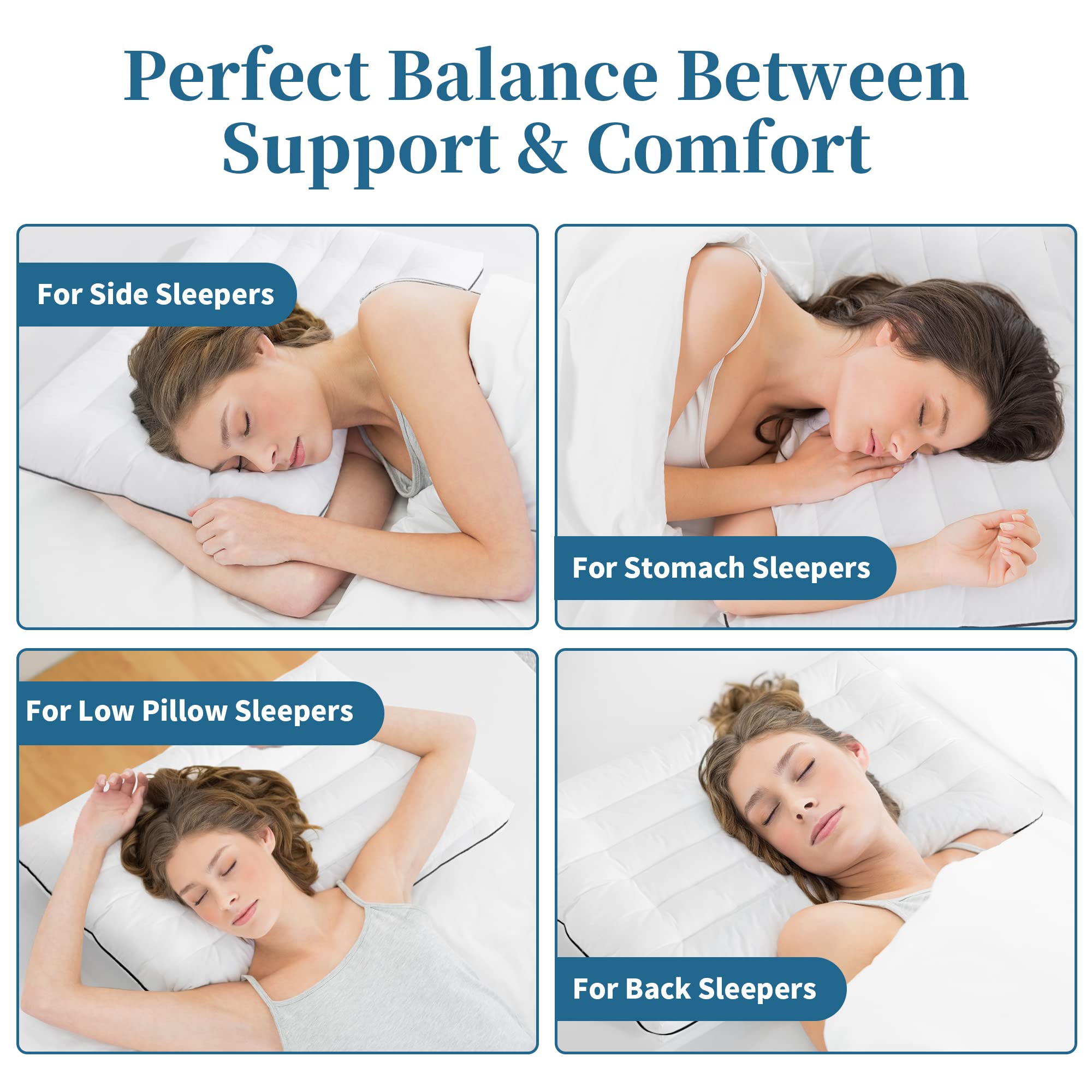 HOMBYS Ultra Thin Flat Bed Pillow for Stomach and Back Sleepers,Standard Size Down Alternative Cervical Pillow for Neck Pain, 100% Cotton Shell, White,2.5 inch