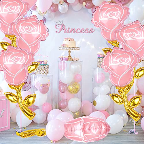 YUJUN 9PCS Valentines Day Rose Shaped Foil Balloons for Valentines Photo Backdrop Rose Flower Theme Wedding Valentines Day Decoration Party Supplies(Pink)