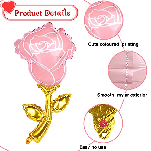 YUJUN 9PCS Valentines Day Rose Shaped Foil Balloons for Valentines Photo Backdrop Rose Flower Theme Wedding Valentines Day Decoration Party Supplies(Pink)