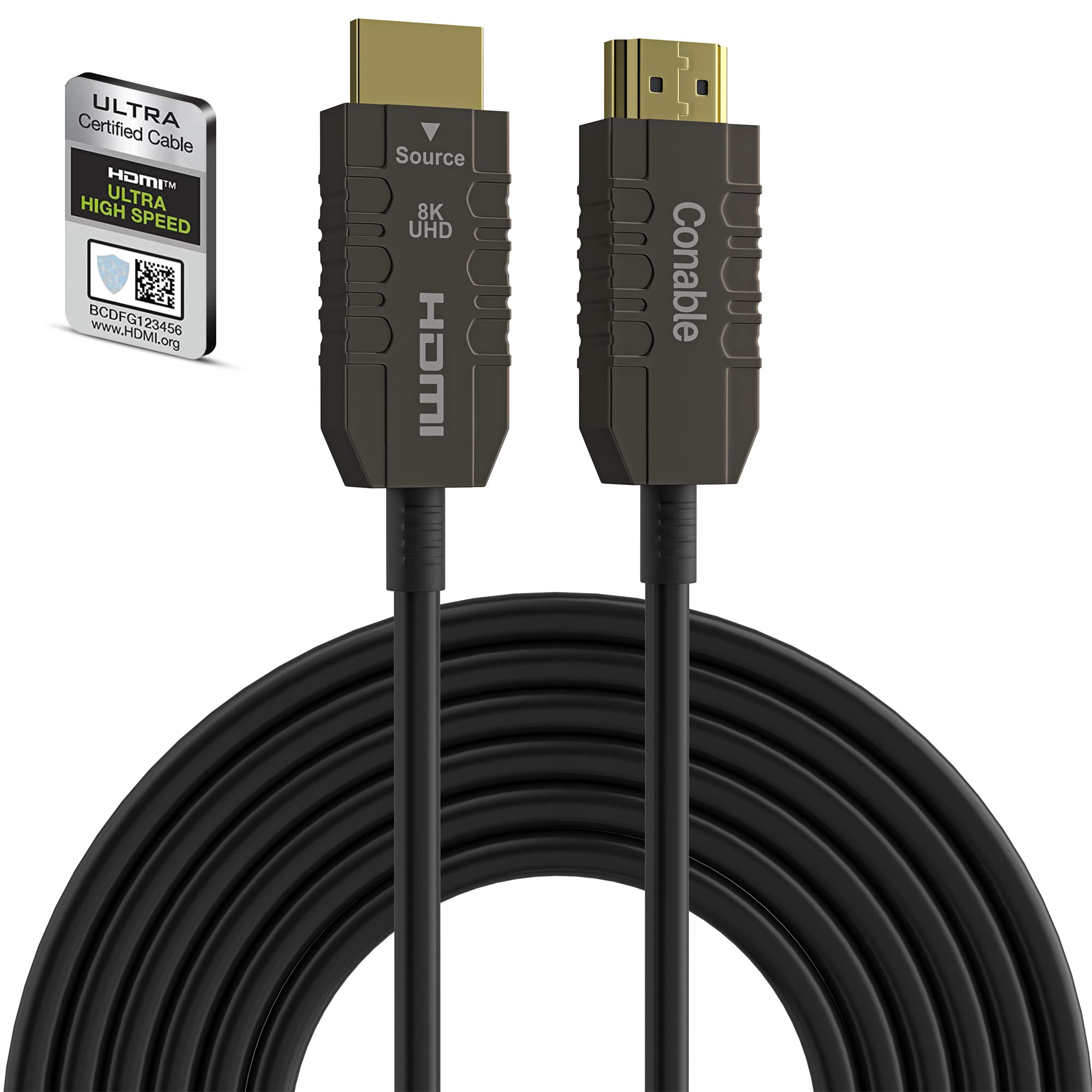 Certified 8K Fiber Optic HDMI® Cable 50FT, Real HDMI® Cable, Ultra HD, 48Gbps, Supports 8K@60Hz, 4K@120Hz, 2K@144Hz, HDR, HDCP 2.2&2.3, Dolby, eARC for Xbox, Series X, Laptop, Switch, PS5, UHD TV