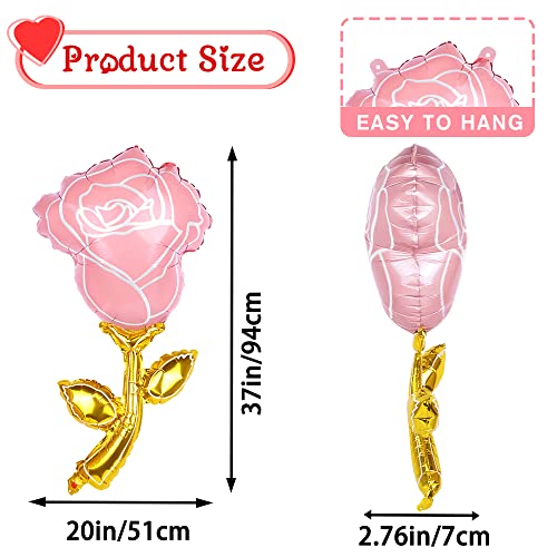 YUJUN 9PCS Valentines Day Rose Shaped Foil Balloons for Valentines Photo Backdrop Rose Flower Theme Wedding Valentines Day Decoration Party Supplies(Pink)