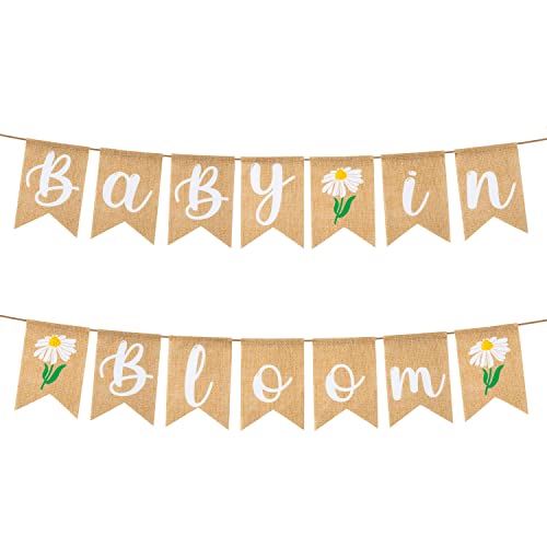 Daisy Baby in Bloom Shower Burlap Banner Decoration , Wall Hanging Daisy Banner Decor Different Color Pattern With Rope Baby Shower Hanging Banner Sign Decor Theme Party Indoor Decorations