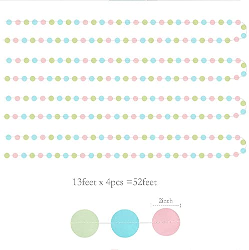 52 ft Pastel Party Decorations Easter Garlands Hanging Pink Blue Green Circle Dots Streamer Banner Backdrop for Spring Theme Birthday Party Decorations Unicorn Mermaid Party Supplies