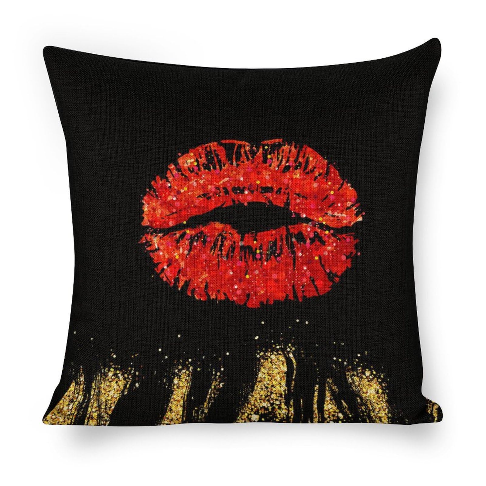 JOJOART Red Glitter Mouth Throw Pillow Covers 18×18 Pillowcases Set of 1 Sexy Kiss Lips Linen Decorative Square Pillow Case Cushion Covers Standard Size for Sofa Couch Outdoor Bed Pillow Protectors