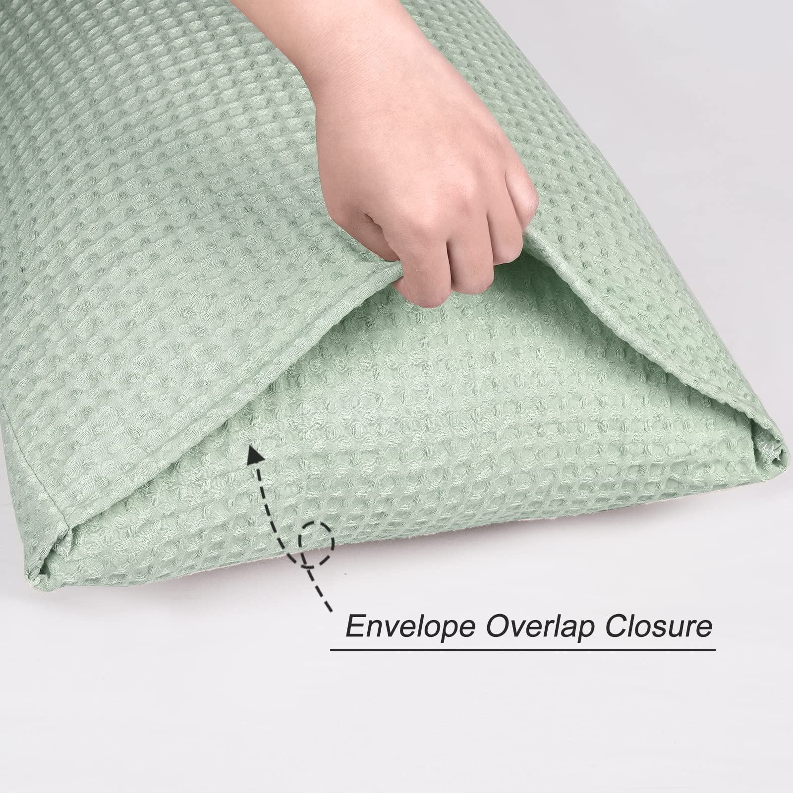 PHF Ultra Soft Waffle Weave Pillowcases Standard Size 20" x 26" 2 Pack, No Insert, Breathable Skin-Friendly Pillow Shams, Decorative Waffle Weave Pillow Case Covers, Sage Green