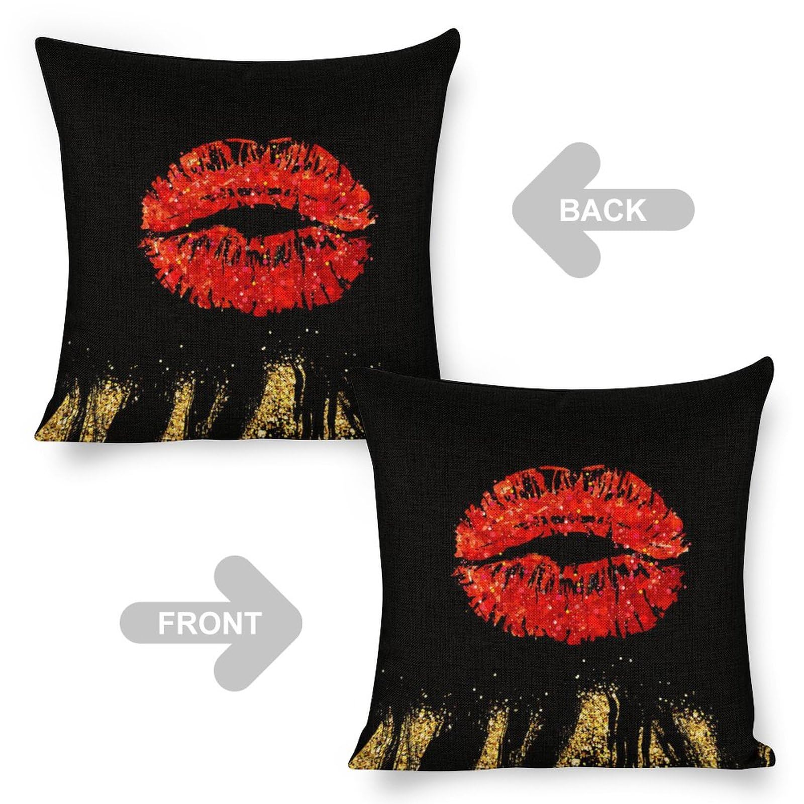 JOJOART Red Glitter Mouth Throw Pillow Covers 18×18 Pillowcases Set of 1 Sexy Kiss Lips Linen Decorative Square Pillow Case Cushion Covers Standard Size for Sofa Couch Outdoor Bed Pillow Protectors