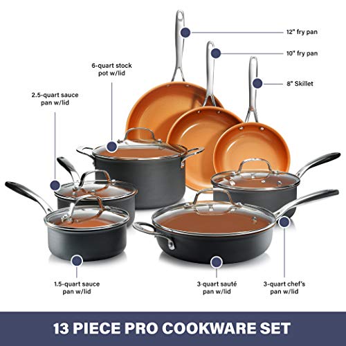 GOTHAM STEEL Pro Hard Anodized Pots and Pans 13 Piece Premium Cookware Set, Brown & Mini Egg and Omelet Pan with Ultra Nonstick Titanium & Ceramic Coating - 5.5", Dishwasher Safe, Stay Cool Handle