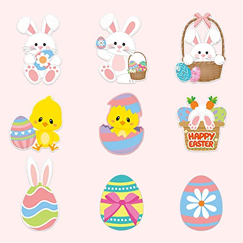 45 Pieces Easter Egg Cutouts Bulletin Board Decoration, Easter Bunny Cutouts Colorful Bunny Cardboard Craft Rabbit Cut-Outs with 100 Glue Point Dots for Easter Party Games Home Wall Decorations