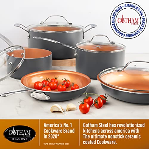 GOTHAM STEEL Pro Hard Anodized Pots and Pans 13 Piece Premium Cookware Set, Brown & Mini Egg and Omelet Pan with Ultra Nonstick Titanium & Ceramic Coating - 5.5", Dishwasher Safe, Stay Cool Handle