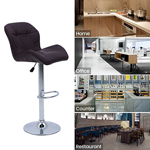 Puluomis Set of 2 Brown Shell Shaped Bar Stools Modern Gas-Lift Adjustable Swivel Leather Chair with Back, Chrome Base Counter Barstools, Large