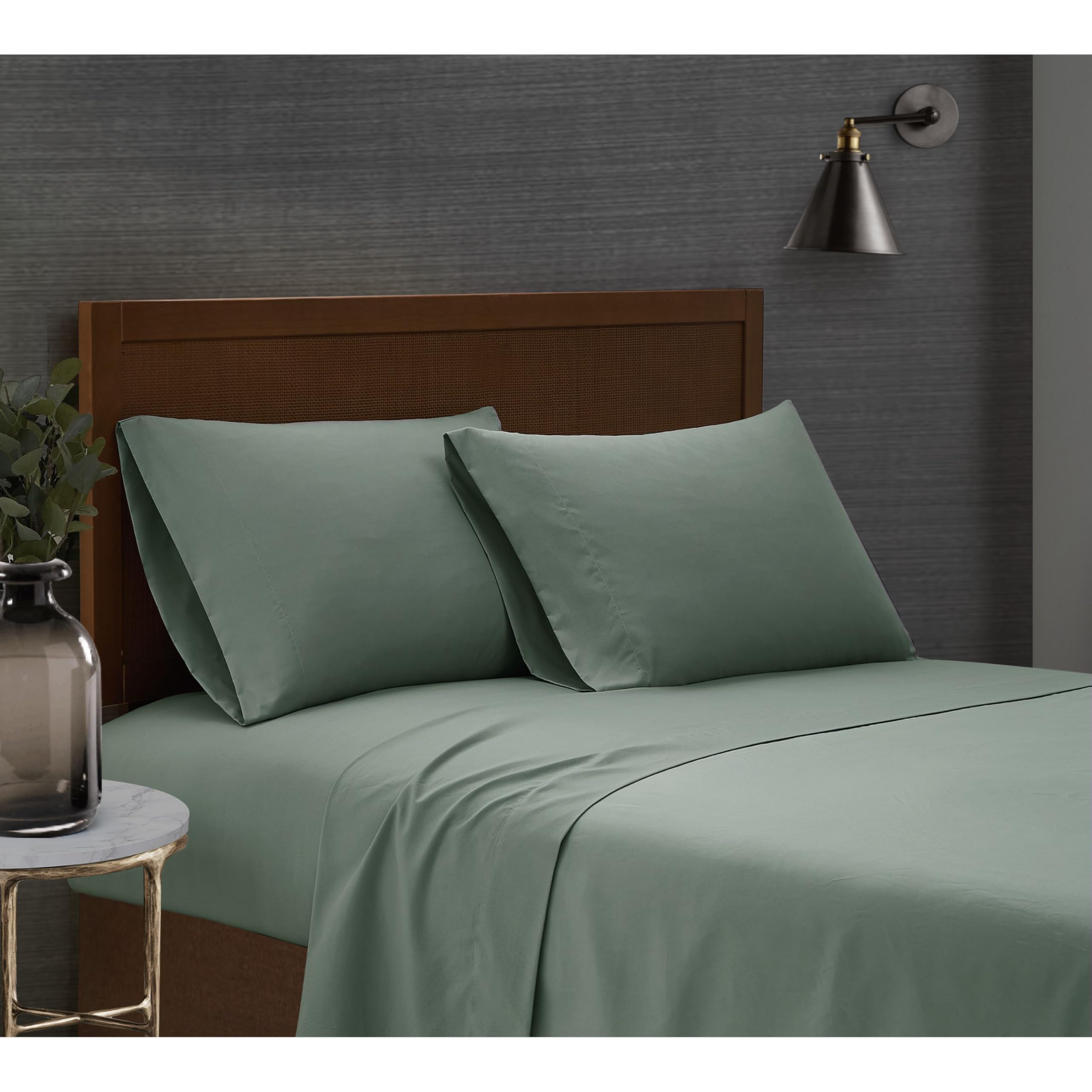 London Fog Garment Washed Solid Sheet Set Green Microfiber 4-Piece Full Sheet Set, Solid Themed, Deep Pocket, Adult and Teen, Oeko-TEX Certified