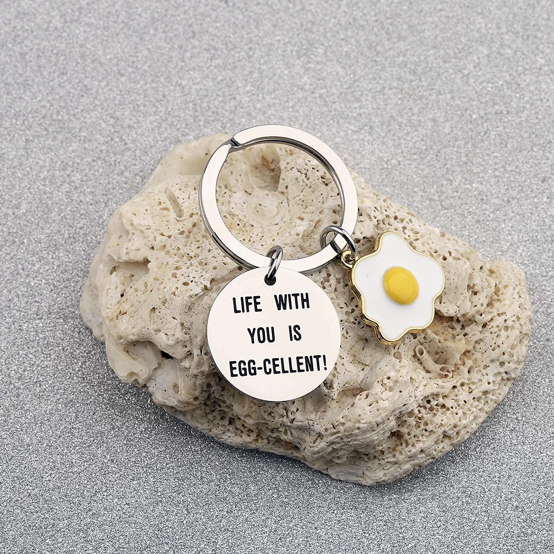 CHOORO Life With You Is Eggcellent Egg Pun Gifts Egg Charm Keyring Funny Birthday Gift Friendship Gift (Egg-cellent keychain)