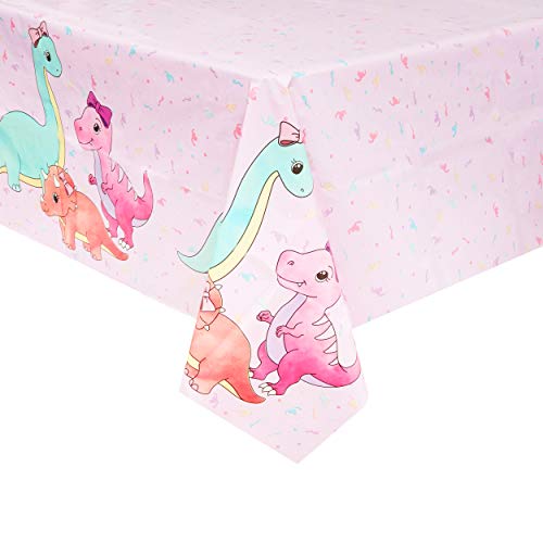 BLUE PANDA Pink Dinosaur Party Decorations for Girl's Birthdays, Plastic Tablecloth (54 x 108 in, 3 Pack)