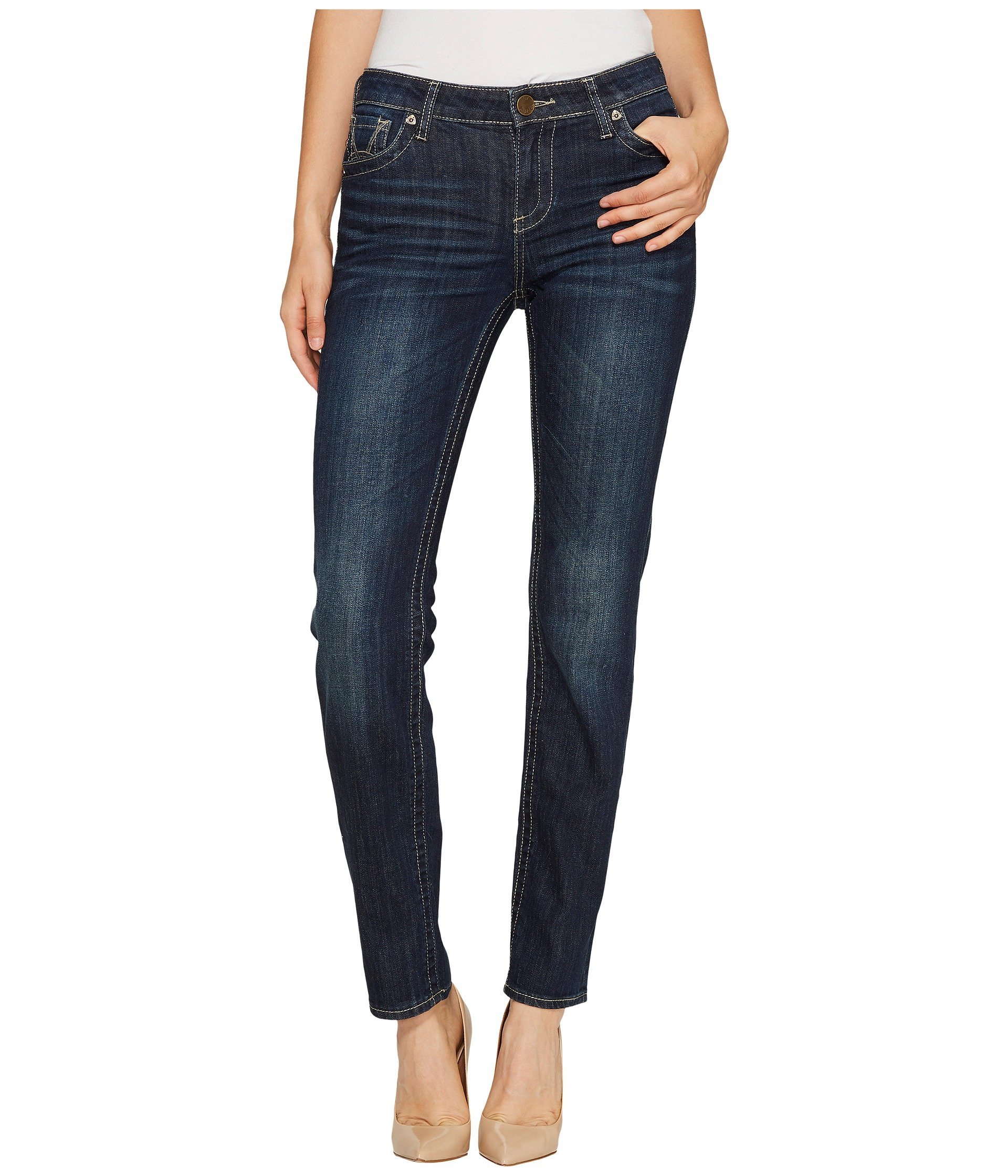 KUT from the Kloth Stevie Straight Leg Jeans - Jeans for Women - Straight Leg - Cotton & Spandex Blend Fabric Straight Leg Jeans Wise Wash w/EUR 16 30