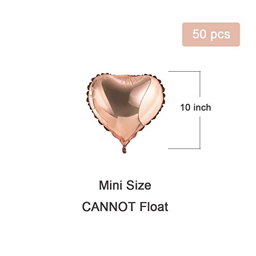 Heart-Shaped Foil Balloon 10 inches Mini Mylar Balloon 50 pcs Rose Gold Balloons