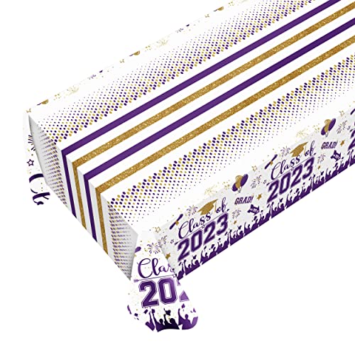 Erweicet Graduation Tablecloth 3Pcs, Graduation Party Decorations Supplies 2023 Class of 2023 Decorations Grad, We Did It Plastic Tablecloth Disposable, Purple Gold Graduation Table Cover -54"x108"