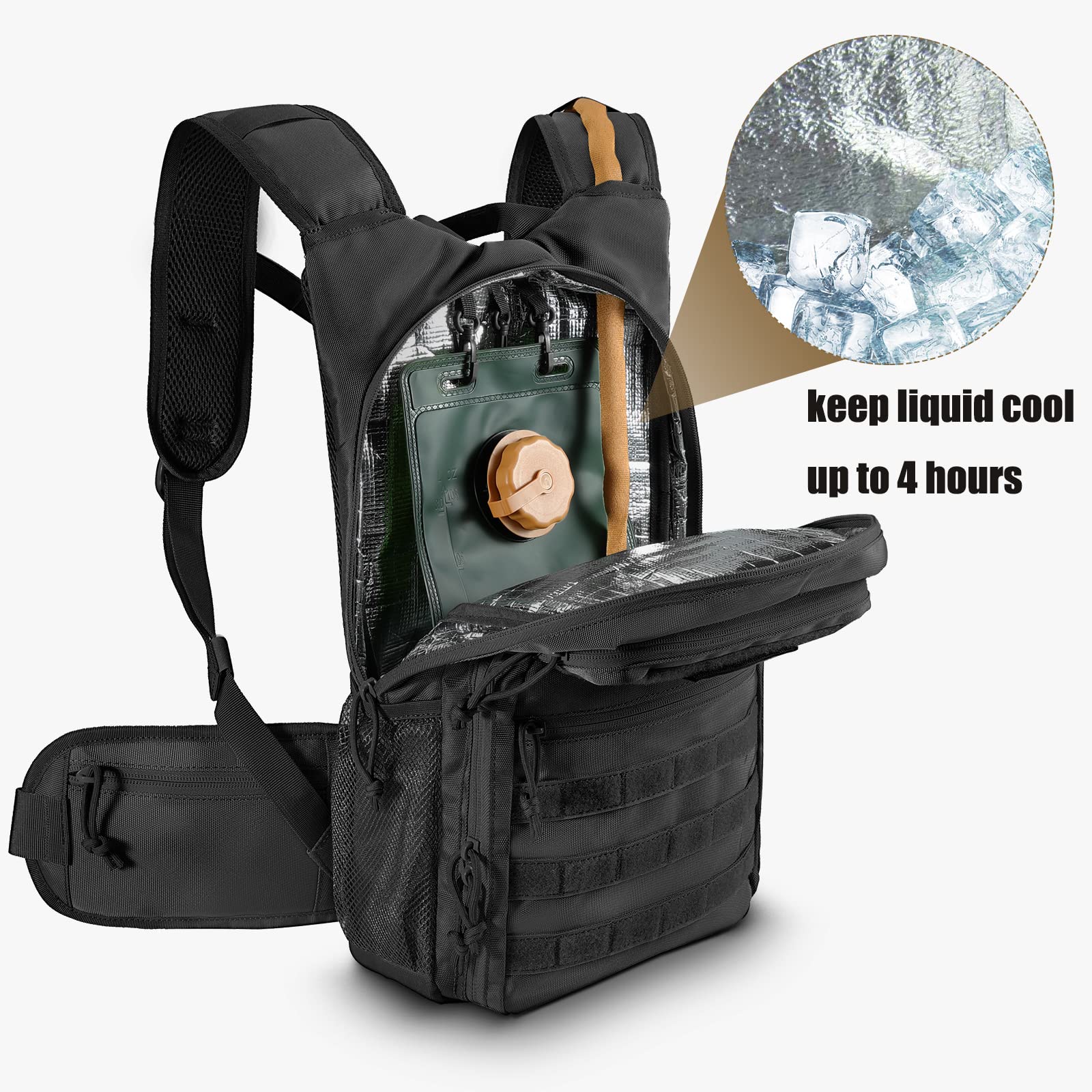 Tactical Hydration Pack Backpack, Military Molle Water Backpack for Hiking Running Cycling Climbing Hunting Fishing(No Water Bladder Included) (Black camo)
