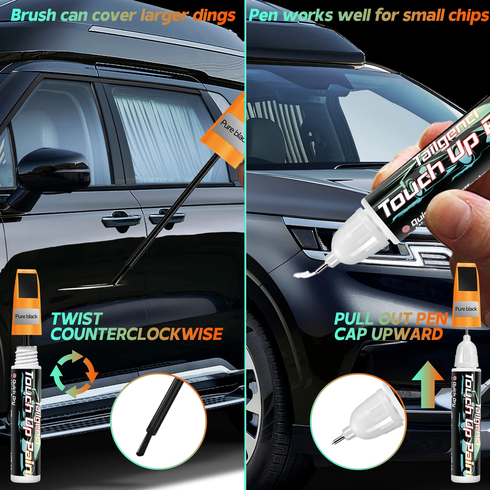 Touch Up Paint For Cars, Quick And Easy Car Auto Paint Touch Up For Car Scratch,Two-In-One Car Paint Scratch Repair, Car Scratch Remover For Deep Scratches, Car Automotive Touch Up Paint (Black)