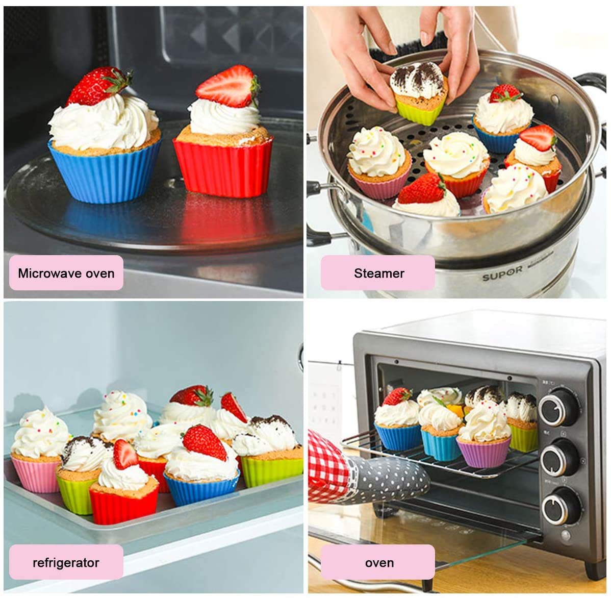 Silicone Molds Silicone Cupcake Baking Cups Silicone Flower Molds Silicone Donut Baking Pan Set Nonstick Silicone Donut Mold Oven- Microwave- Dishwasher Safe（24 pieces ）