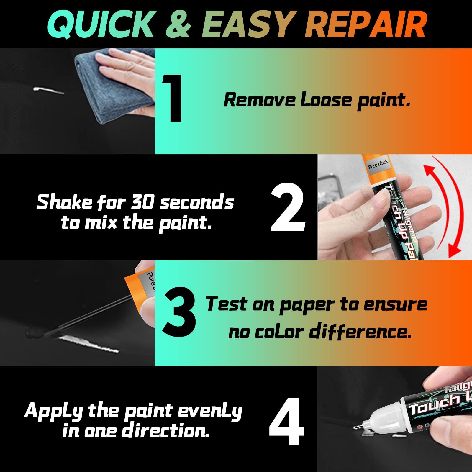 Touch Up Paint For Cars, Quick And Easy Car Auto Paint Touch Up For Car Scratch,Two-In-One Car Paint Scratch Repair, Car Scratch Remover For Deep Scratches, Car Automotive Touch Up Paint (Black)