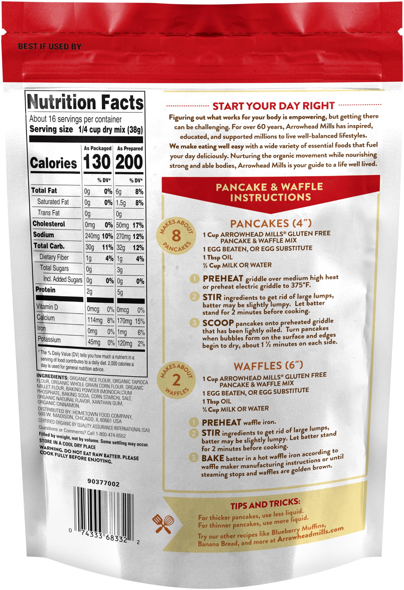 Arrowhead Mills Organic Gluten Free Pancake & Waffle Mix, 22 oz Bag