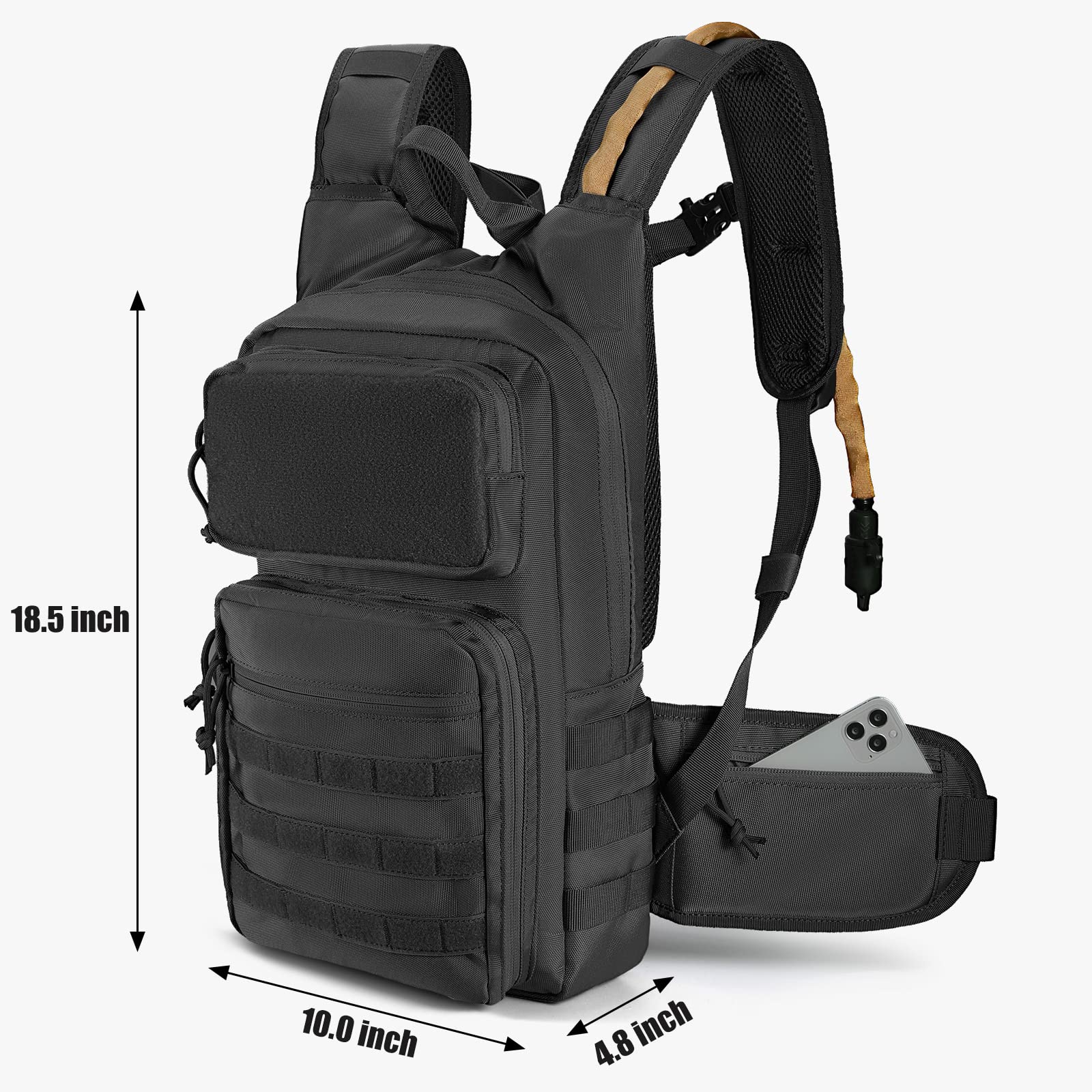 Tactical Hydration Pack Backpack, Military Molle Water Backpack for Hiking Running Cycling Climbing Hunting Fishing(No Water Bladder Included) (Black camo)