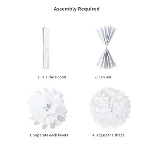 ANSOMO Red Tissue Paper Pom Poms Flowers Wall Hanging Party Decorations 12" 10" 8" 6" Pack of 12, Red & White