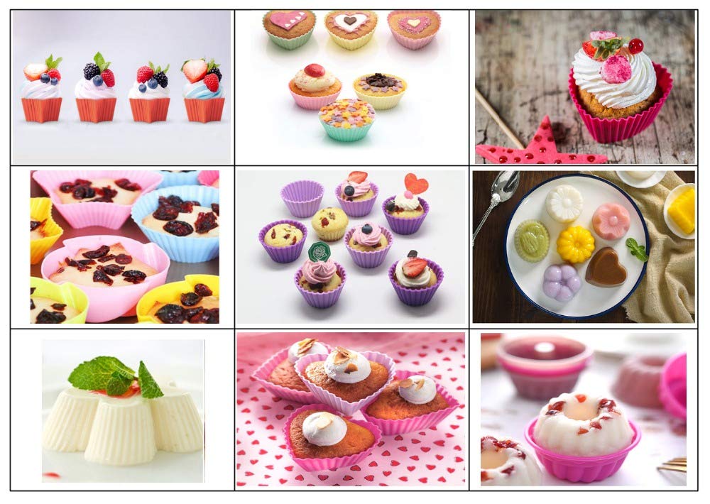 Silicone Molds Silicone Cupcake Baking Cups Silicone Flower Molds Silicone Donut Baking Pan Set Nonstick Silicone Donut Mold Oven- Microwave- Dishwasher Safe（24 pieces ）