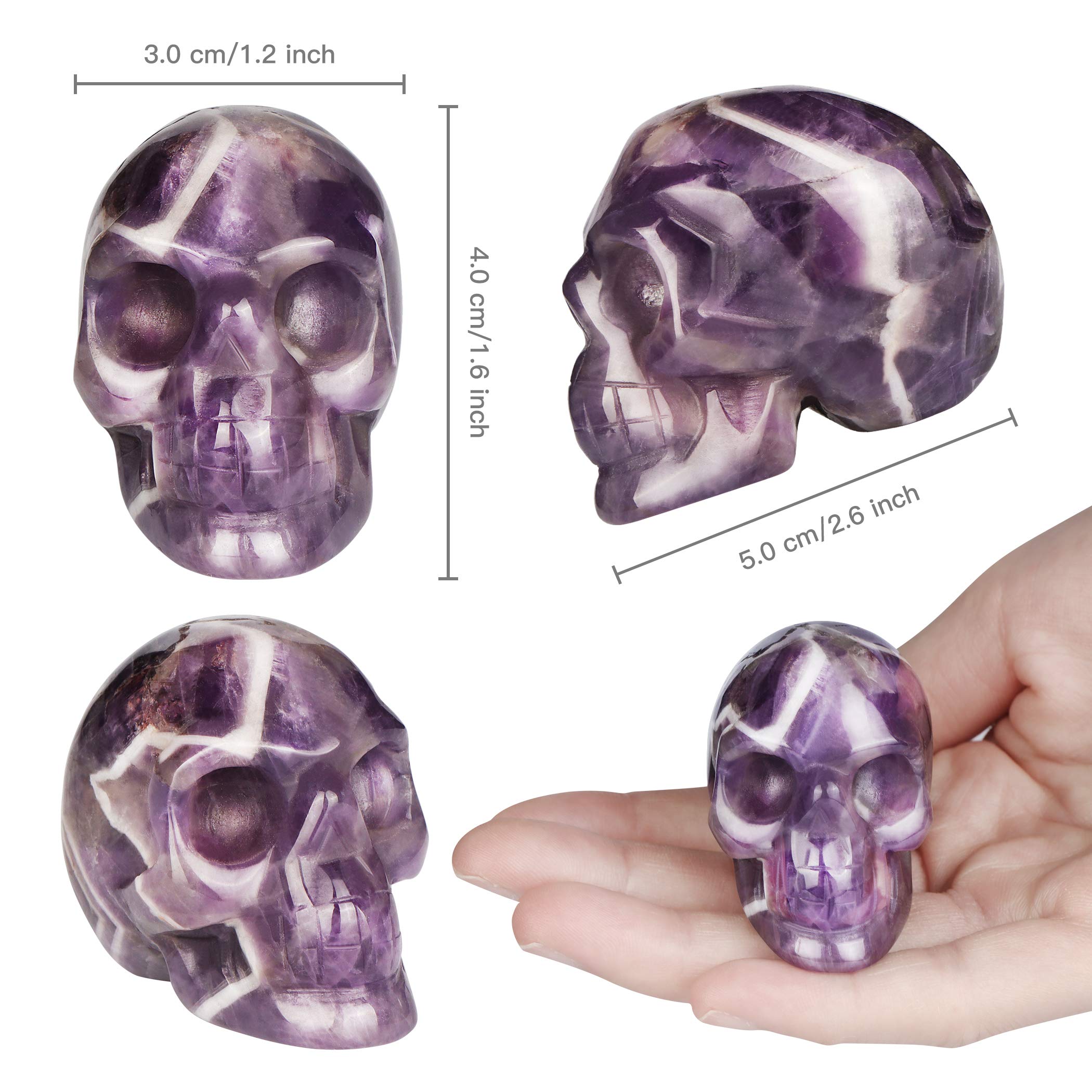 Artistone 2.0" Amethyst Crystal Halloween Skull Head Statue Crystals Healing Figurines,Carved Purple Human Bone Skull Stone Sculpture for Home,Office,Kitchen Decor