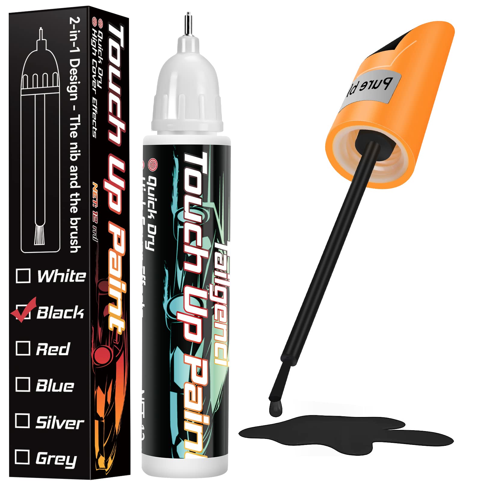 Touch Up Paint For Cars, Quick And Easy Car Auto Paint Touch Up For Car Scratch,Two-In-One Car Paint Scratch Repair, Car Scratch Remover For Deep Scratches, Car Automotive Touch Up Paint (Black)