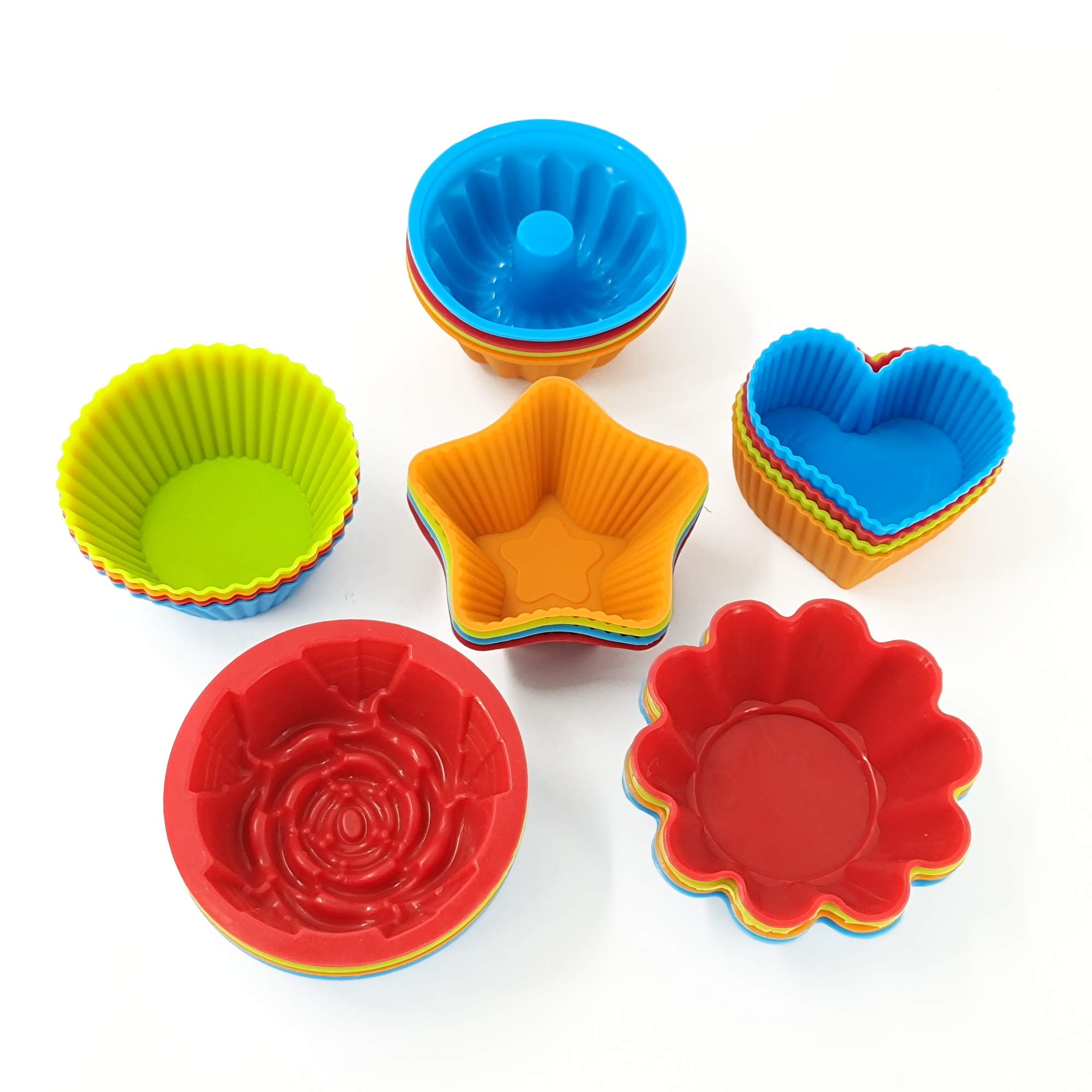 Silicone Molds Silicone Cupcake Baking Cups Silicone Flower Molds Silicone Donut Baking Pan Set Nonstick Silicone Donut Mold Oven- Microwave- Dishwasher Safeļ¼24 pieces ļ¼