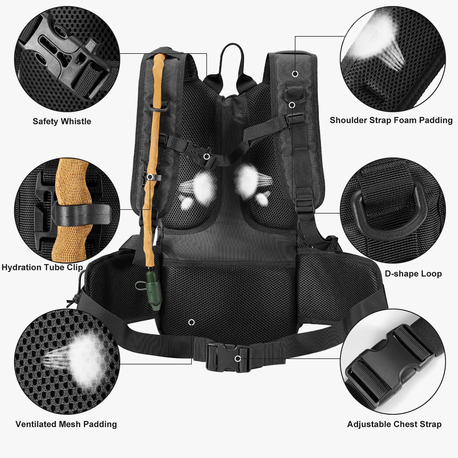 Tactical Hydration Pack Backpack, Military Molle Water Backpack for Hiking Running Cycling Climbing Hunting Fishing(No Water Bladder Included) (Black camo)