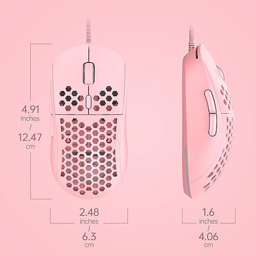 TMKB Falcon M1SE Ultralight Honeycomb Gaming Mouse, High-Precision 12800DPI Optical Sensor, 6 Programmable Buttons, Customizable RGB, Drag-Free Paracord, Ergonomic Wired Gaming Mouse - Matte Pink