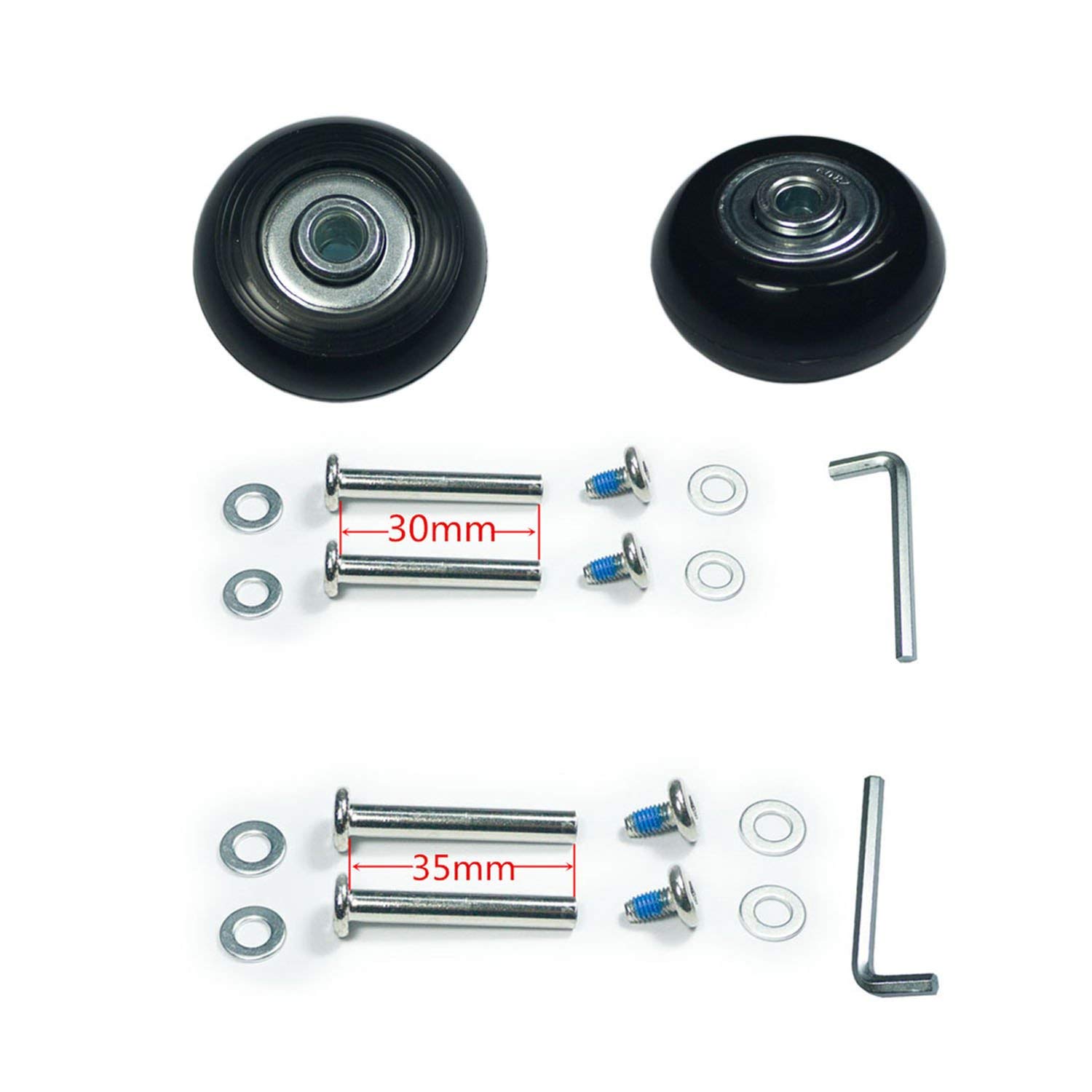 F-ber Luggage Suitcase Wheels Replacement Kit 45mm x 18mm with ABEC 608zz Inline Outdoor Skate Replacement Wheels, One Set of (2) Wheels (OD:45 W:18 ID:6 Axles:30 & 35mm)