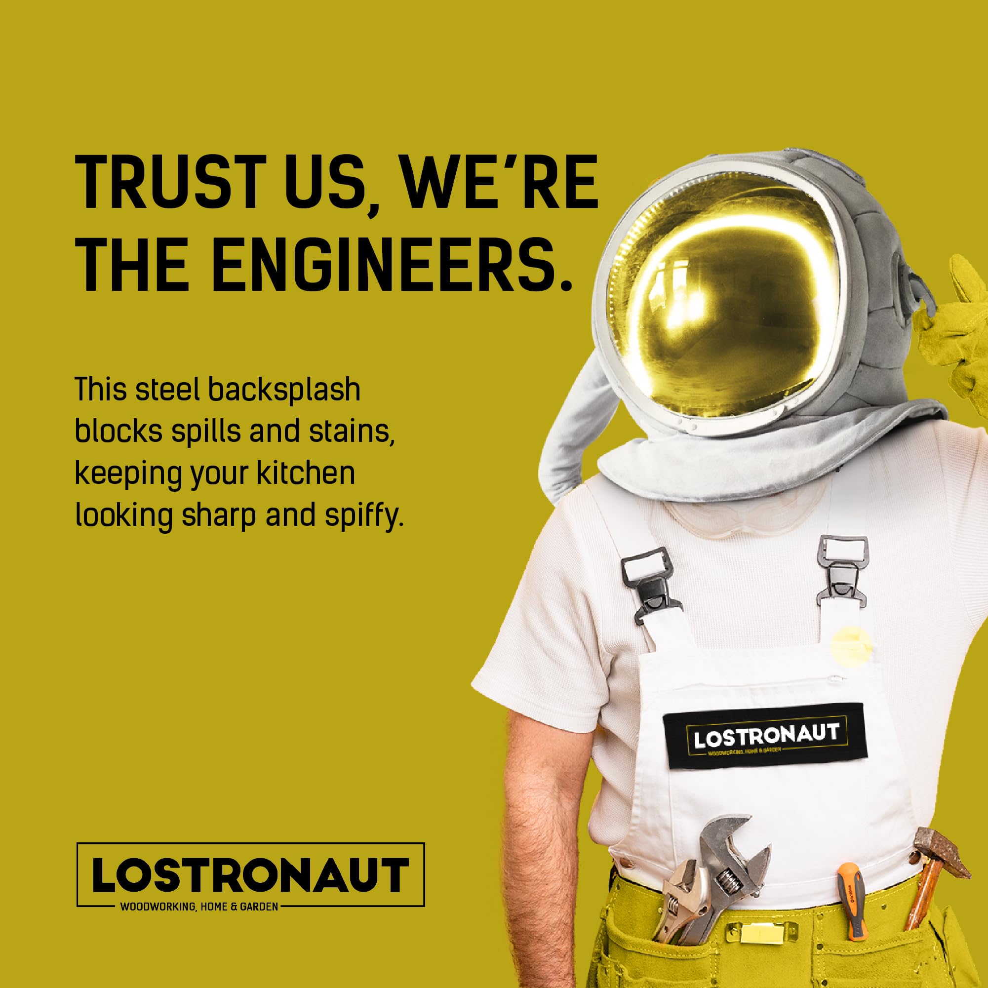 Lostronaut Stainless Steel Backsplash for Kitchen Wall - 24" x 30" Oven Spatter Shield with Pre-Drilled Holes - Mounting Screws & Microfiber Towel - Quick Install Splash Plate Stain Guard for Stove