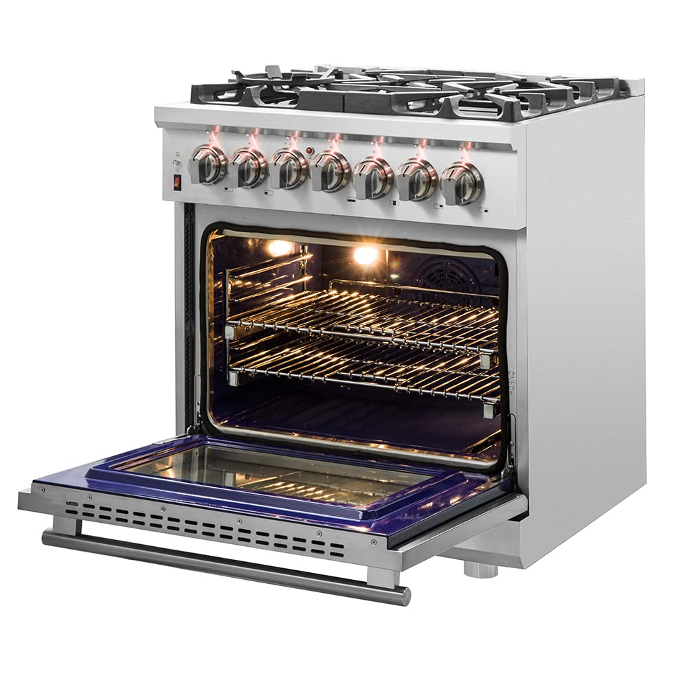 FORNO Massimo Freestanding 30-Inch Full Gas Range and Oven with 5 Italian Sealed Burners Cooktop - 4.32 Cu.Ft. Convection Stainless Steel Oven Includes Cast Iron Accessories