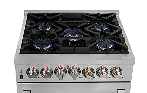 FORNO Massimo Freestanding 30-Inch Full Gas Range and Oven with 5 Italian Sealed Burners Cooktop - 4.32 Cu.Ft. Convection Stainless Steel Oven Includes Cast Iron Accessories