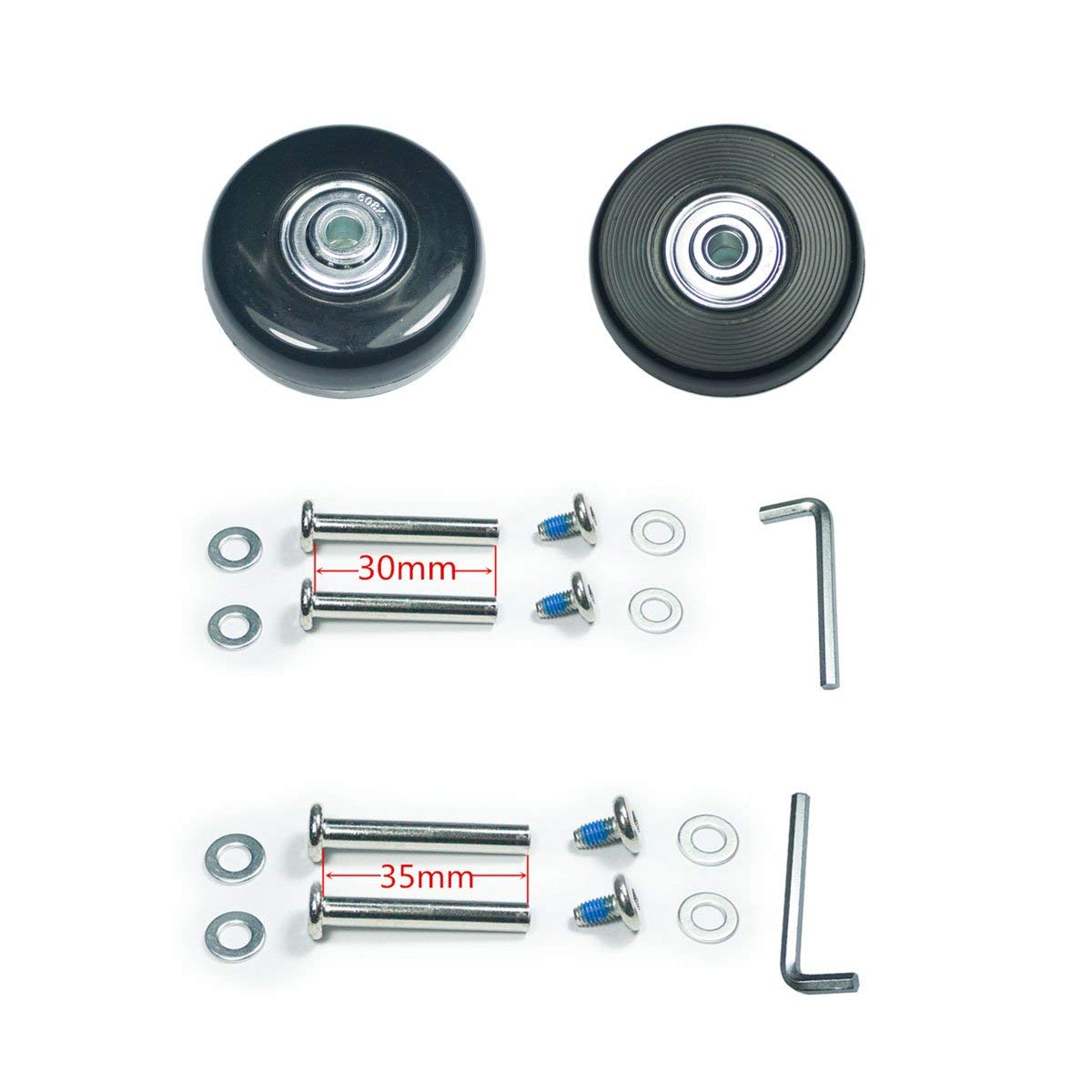 F-ber Luggage Suitcase Wheels Replacement Kit 45mm x 18mm with ABEC 608zz Inline Outdoor Skate Replacement Wheels, One Set of (2) Wheels (OD:45 W:18 ID:6 Axles:30 & 35mm)