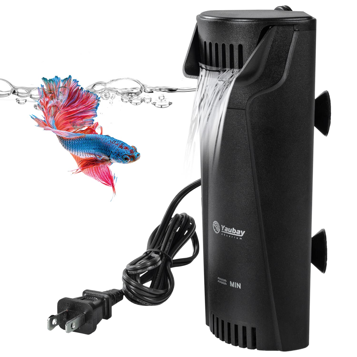 Yaubay Quiet Internal Aquarium Filter, 3-Stage Bio-Filtration Low-Level Waterfall Small Power Filter with Protective Grate for Up to 10 Gallon Fish Turtle Shrimp Tank Filtration (Filter) (Filter)