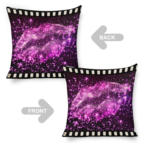 JOJOART Pink Glitter Lips Throw Pillow Covers 18×18 Pillowcases Set of 1 Sexy Mouth Kiss Linen Decorative Square Pillow Case Cushion Covers Standard Size for Sofa Couch Outdoor Bed Pillow Protectors