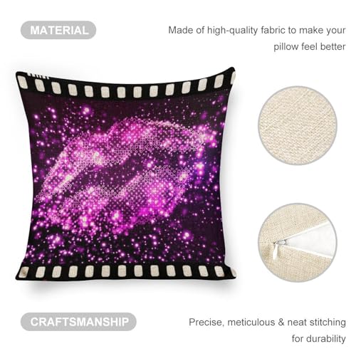 JOJOART Pink Glitter Lips Throw Pillow Covers 18×18 Pillowcases Set of 1 Sexy Mouth Kiss Linen Decorative Square Pillow Case Cushion Covers Standard Size for Sofa Couch Outdoor Bed Pillow Protectors
