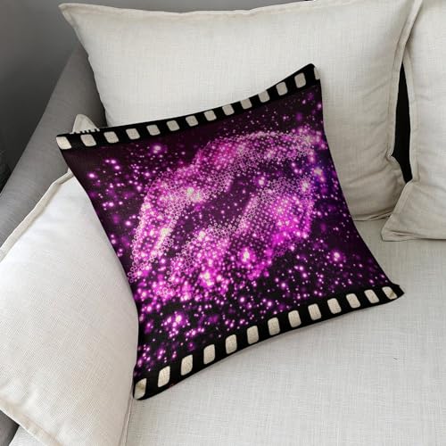 JOJOART Pink Glitter Lips Throw Pillow Covers 18×18 Pillowcases Set of 1 Sexy Mouth Kiss Linen Decorative Square Pillow Case Cushion Covers Standard Size for Sofa Couch Outdoor Bed Pillow Protectors