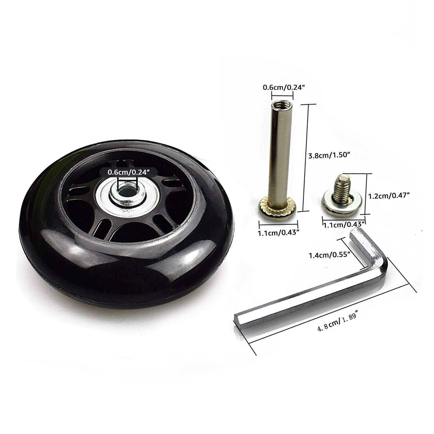 F-ber Luggage Suitcase Wheels 63x24mm/2.48" x0.94'' w/ 6mm ABEC 608zz Bearings, Inline Outdoor Skate Replacement Wheels, Set of (2) Wheels (OD:63 W:24 ID:6 Axles:35 & 40mm)