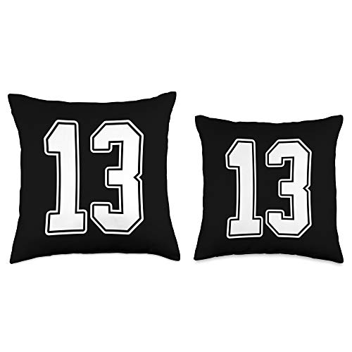 Sports Team Halloween Football Group Costume Tees White Outline Number 13 Sports Fan Jersey Style Throw Pillow, 16x16, Multicolor