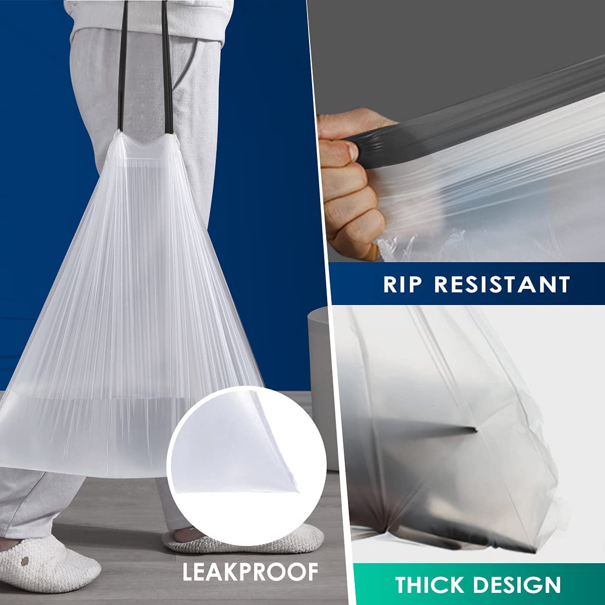 1.5 Gallon 120 Counts Mini Strong Drawstring Trash Bags Garbage Bags by RayPard, Small Plastic Bags fit 4.5-6L Trash Can for Home Office Kitchen Bathroom Bedroom, White Waste Basket Liners