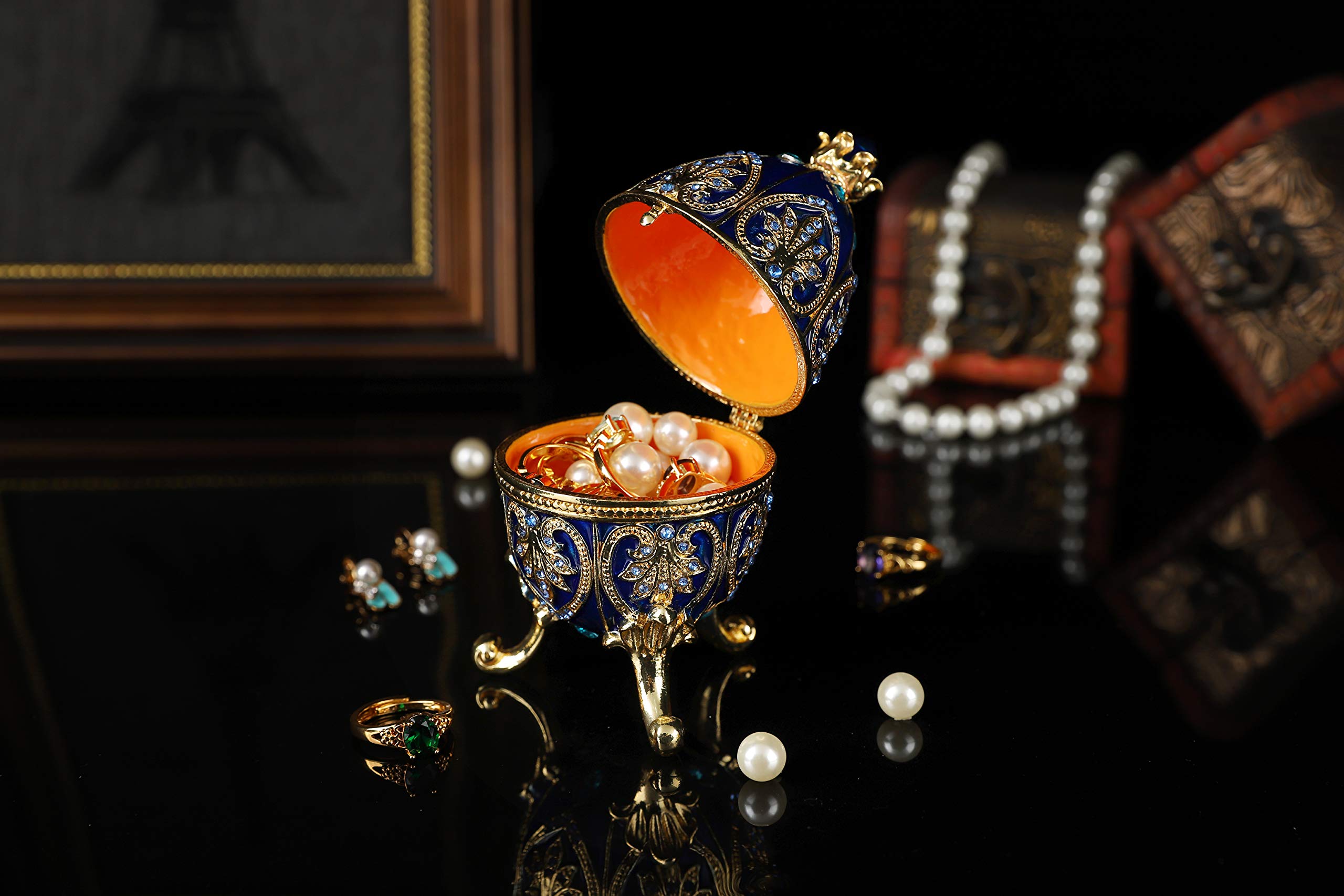 QIFU Easter Egg Style Enamelled Trinket box Hinged Unique Gift for Family