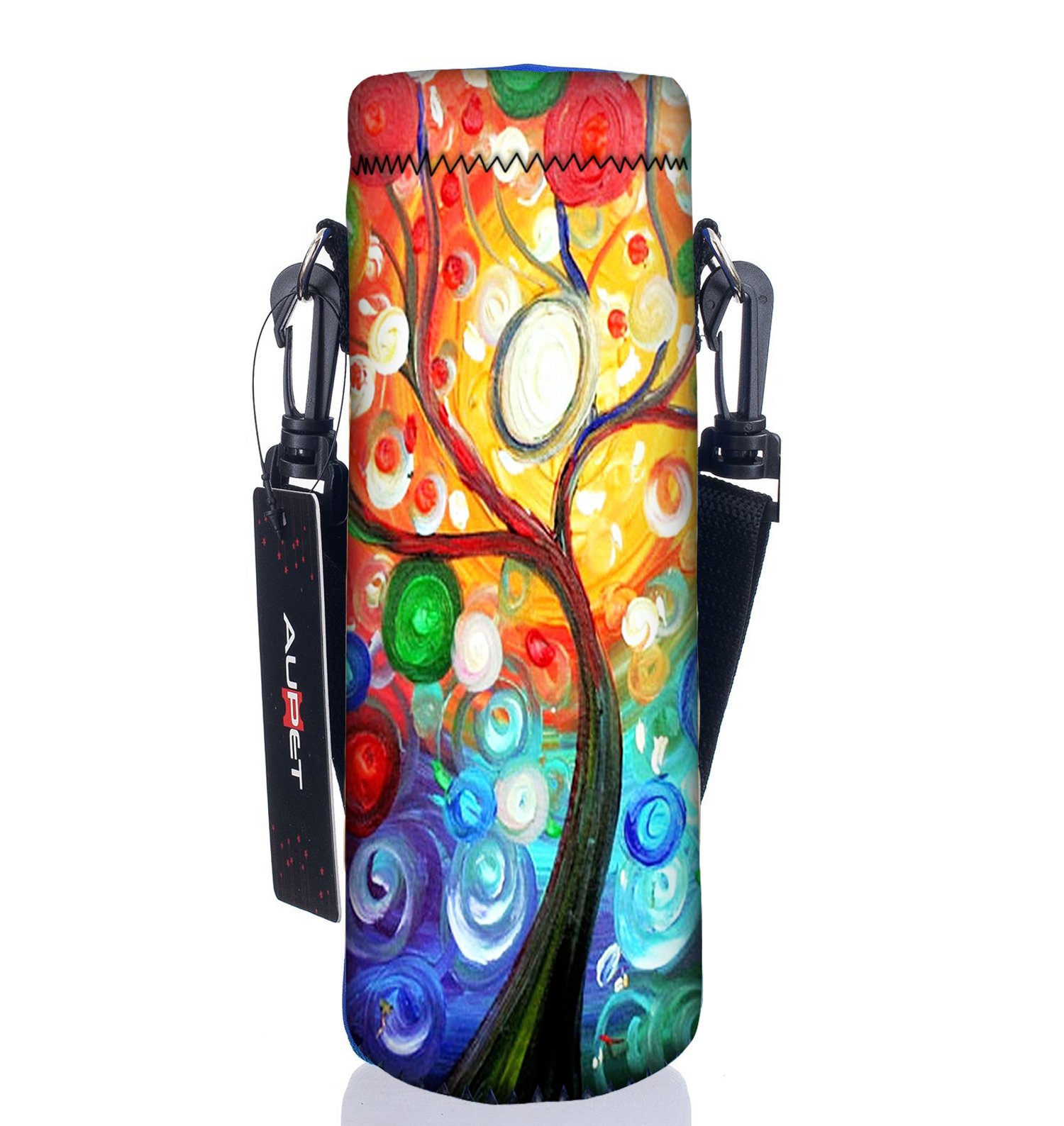 AUPET Water Bottle Carrier,Colorful Tree 500ML Water Sport Bottle Cover Pouch Insulated Soft Sleeve Holder Case +Shoulder Strap